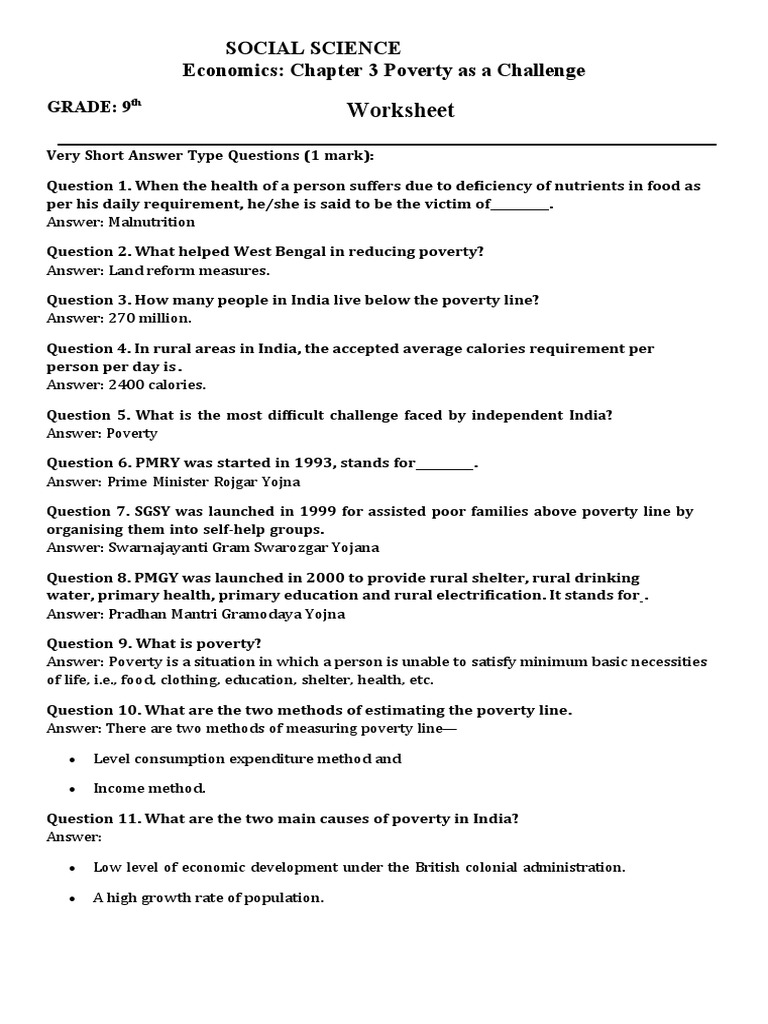 class 9 Eco Ch-3 Poverty as Challenge W.S.(1) | PDF | Poverty | Poverty ...