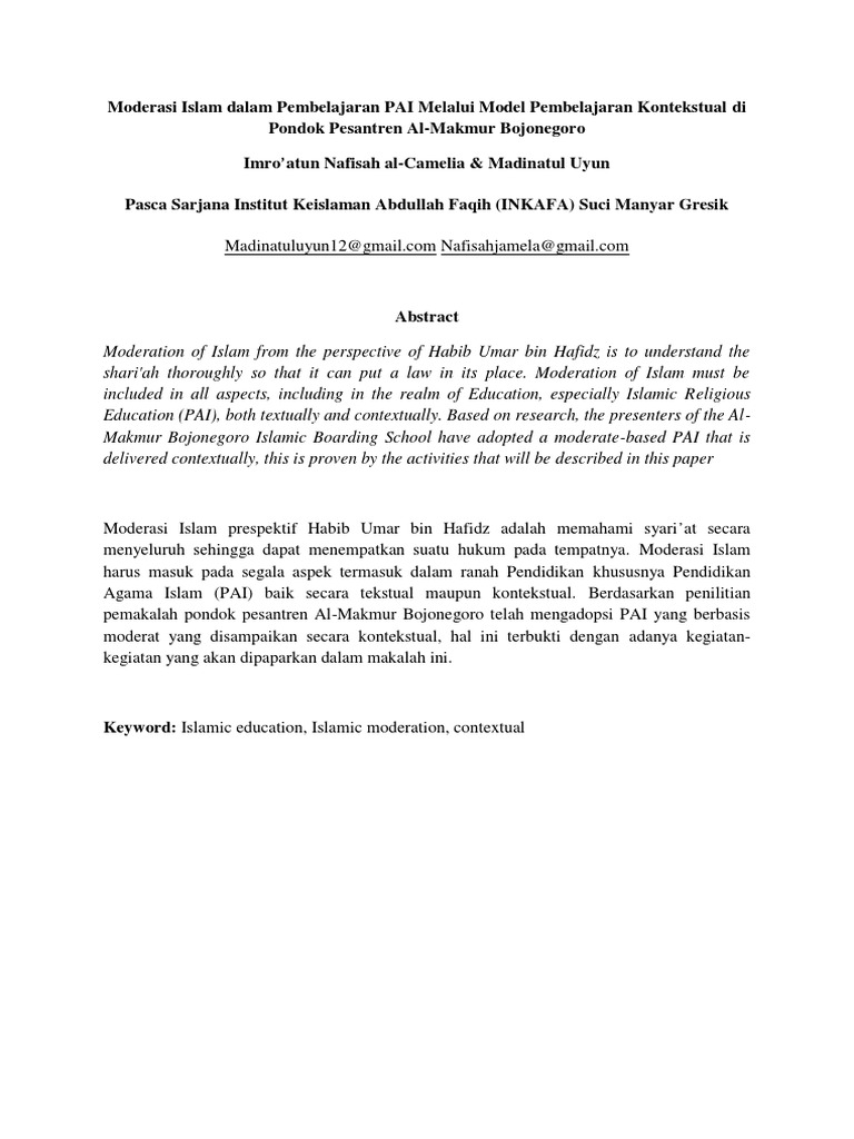Moderasi Islam Dalam Pembelajaran PAI Melalui Model Pembelajaran ...