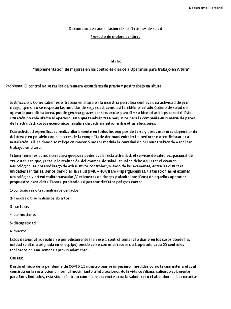 Proyecto de Mejora Continua | PDF | Cuidado de la salud ...