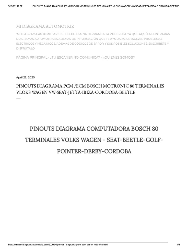 Pinouts Diagrama PCM - Ecm Bosch Motronic 80 Terminales Vloks Wagen Vw ...