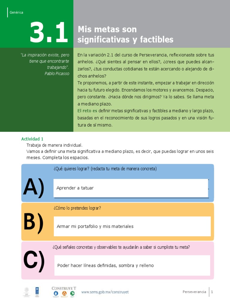 3.1 E Mis Metas Son Significativas y Factibles Generica | PDF