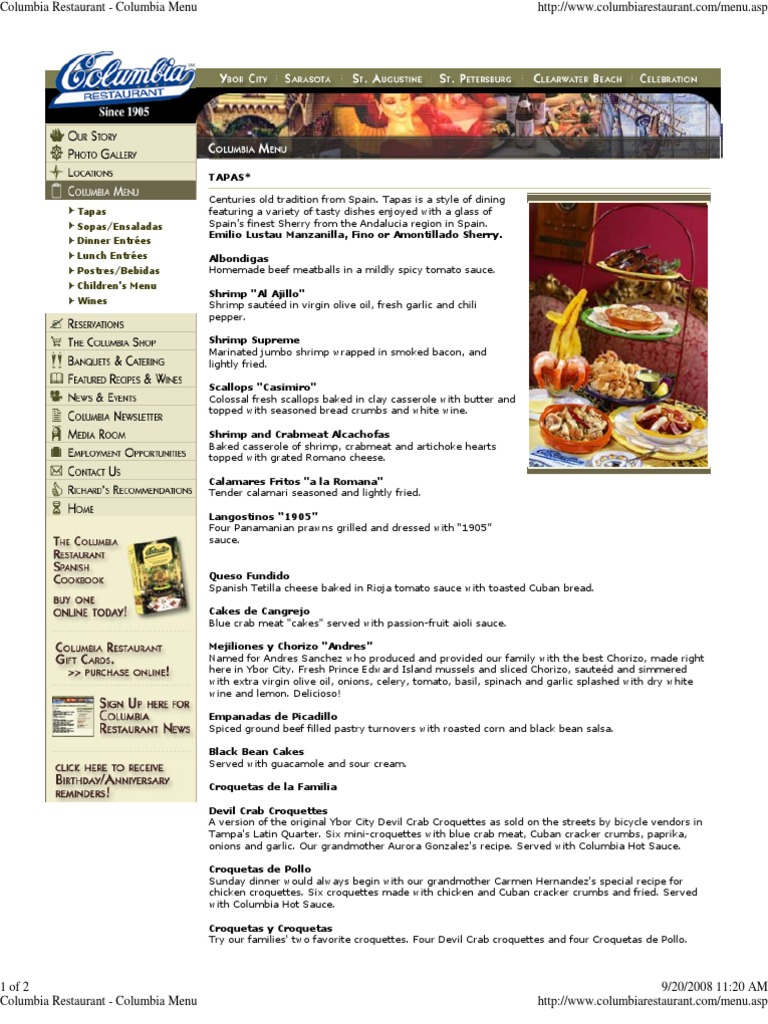 Columbia Menu-Tapas | PDF | Food And Drink | Cuisine