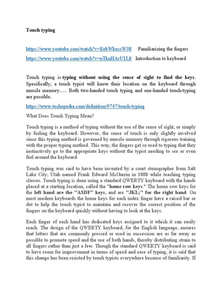 Introduction To Touch Typing | PDF | Writing | Computer Architecture