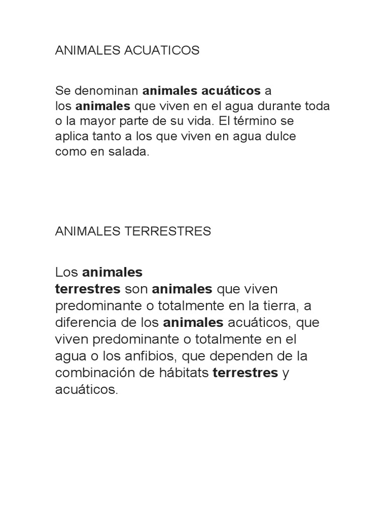 Animales Acuaticos y Terrestres | PDF