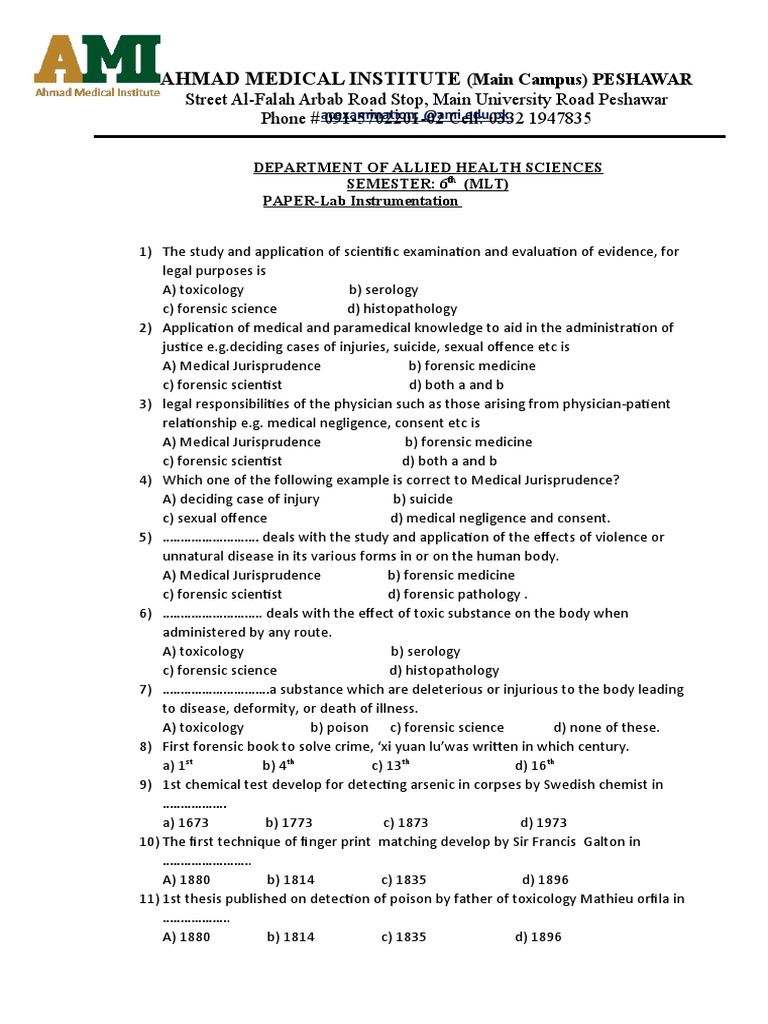 Final Forensic And Toxicology 8th Semester Pdf Forensic Science