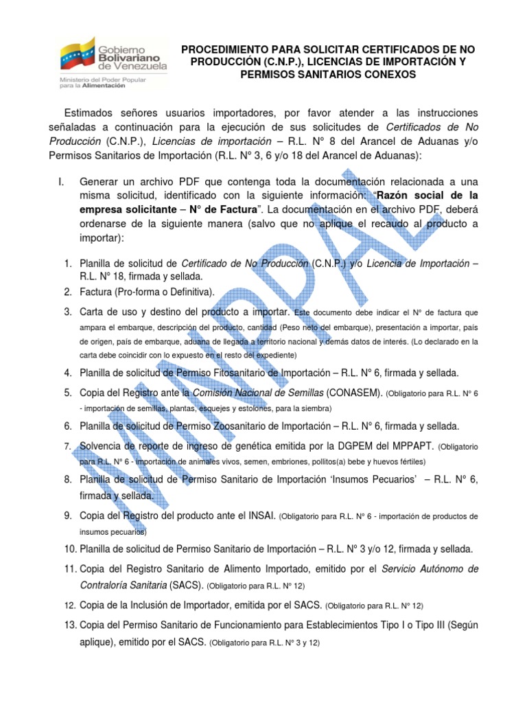 Instructivo para Solicitar Certificados de No Producción - C.N.P. - , Licencias de Importación y ...