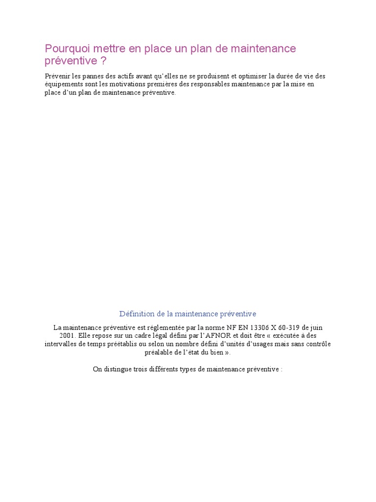 Pourquoi Mettre en Place Un Plan de Maintenance Préventive | PDF | Affaires