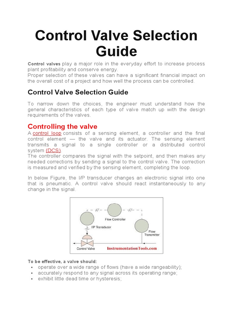 Control Valve Selection Guide | PDF | Valve | Fluid Dynamics