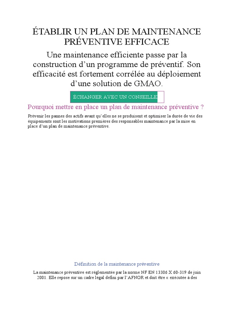 Plan de Maintenance Préventive Efficace | PDF | Affaires | Technologie et ingénierie