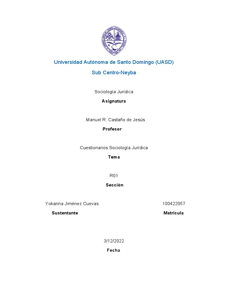 Cuestionarios de Sociología Jurídica UASD | PDF | Cambio social ...
