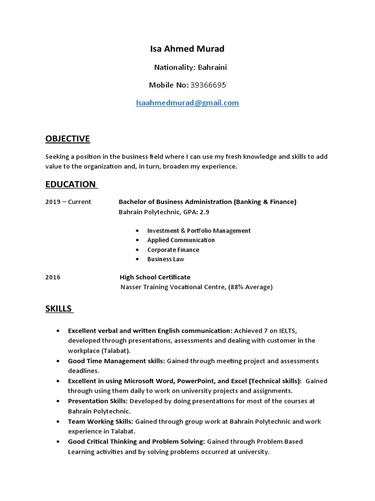 Market Yourself - CV | PDF | Bahrain | Business