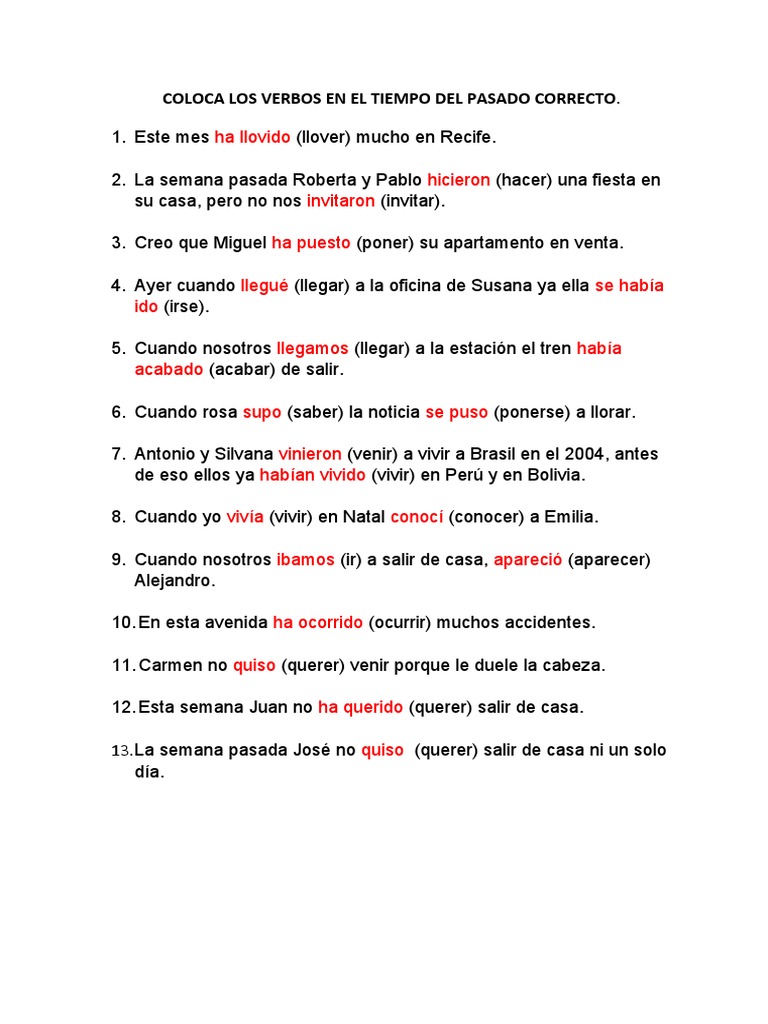 Ejercicio Con Los Pasados | PDF