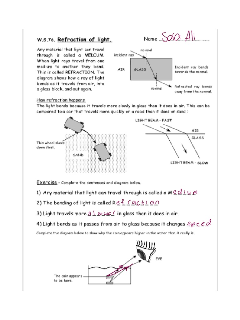 Kami Export - Refraction Worksheet | PDF