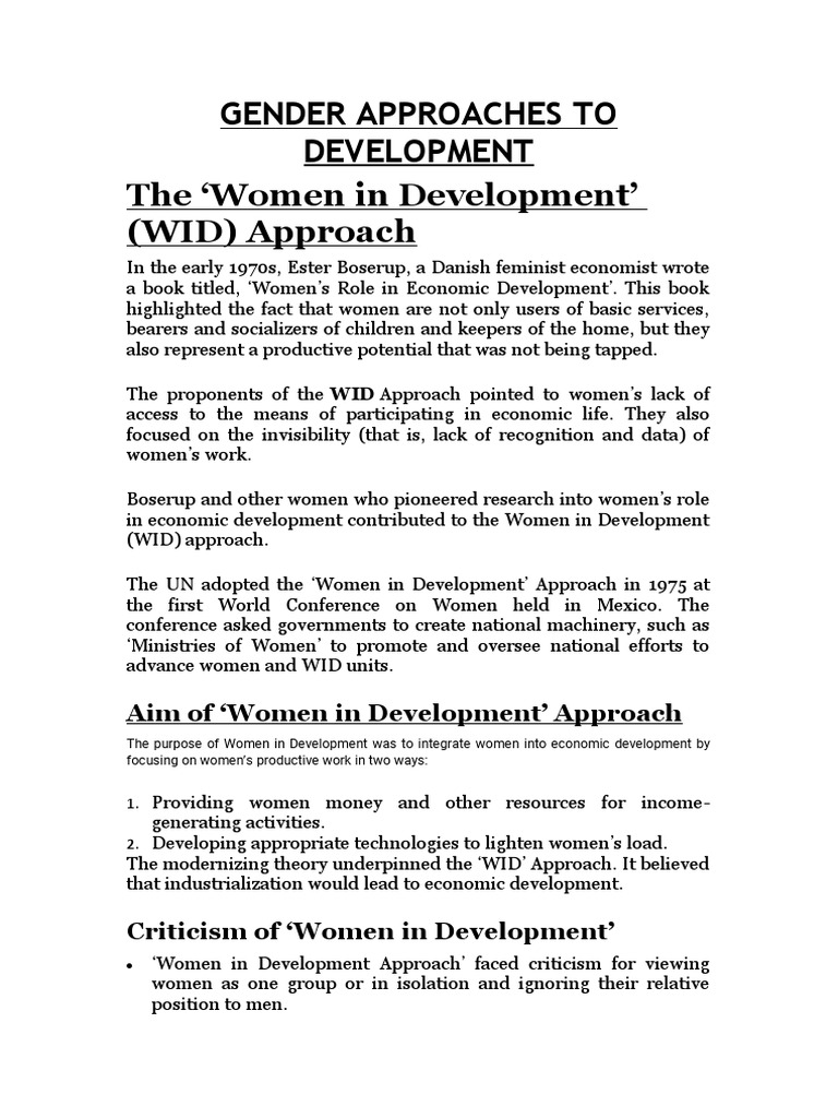 Gender Approaches To Development | PDF | Gender And Development | Economies