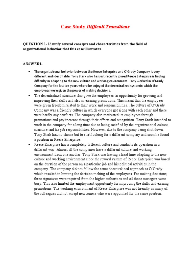 Case Study Difficult Transitions | PDF | Decision Making ...