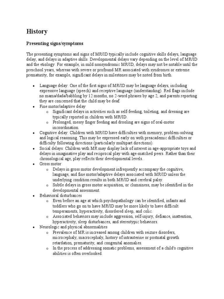 Presenting Signs and Symptoms of Intellectual and Developmental ...