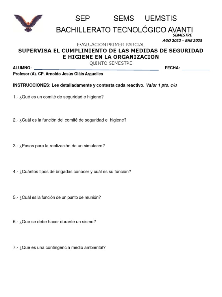 PRIMER PARCIAl SEGURIDAD E HIGIENE | PDF | Valores | Higiene Ocupacional