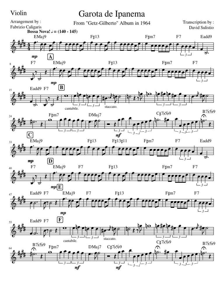 Garota De Ipanema Violin Solo With Chords Pdf 8158