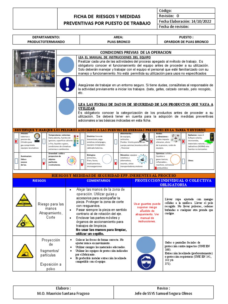 Ficha de Riesgos y Medidas Preventivas Por Puesto de Trabajo | PDF | Relámpago | Presión
