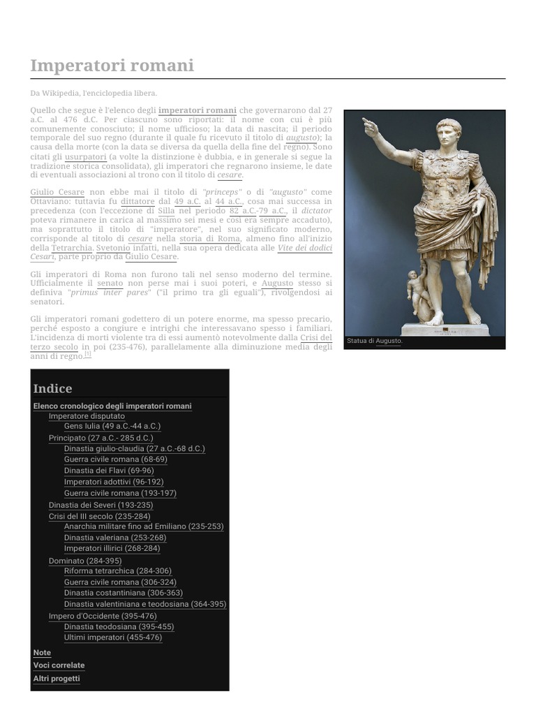 Imperatori Romani - Wikipedia | PDF