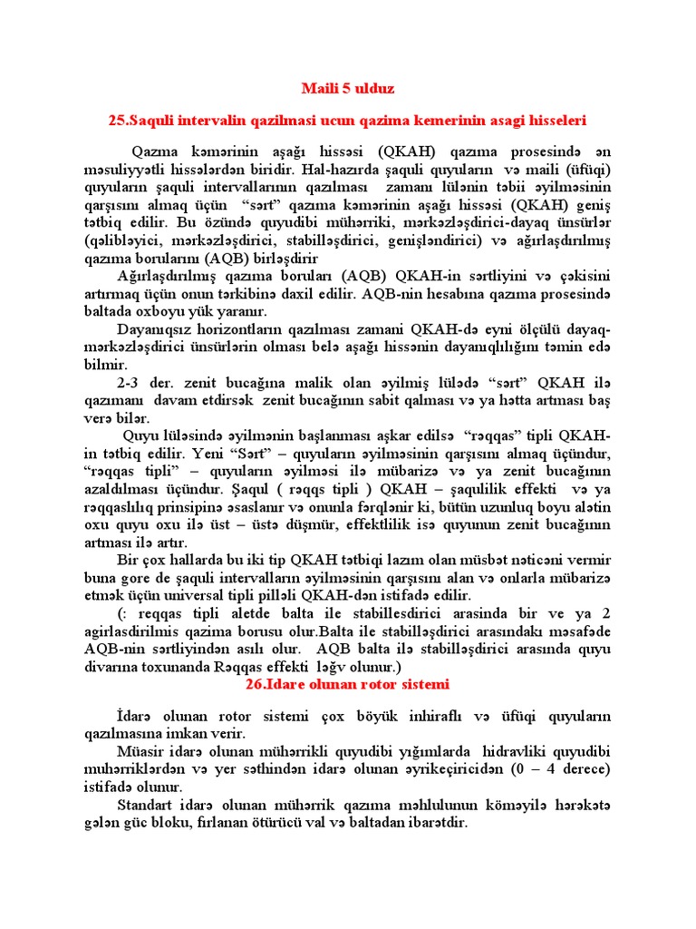 Maili 5 Ulduz 25. Saquli Intervalin Qazilmasi Ucun Qazima Kemeri | PDF