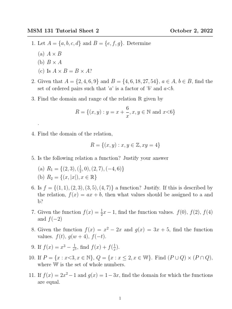 MSM 131 Tutorial Sheet 2 Overview | PDF | Mathematics | Abstract Algebra