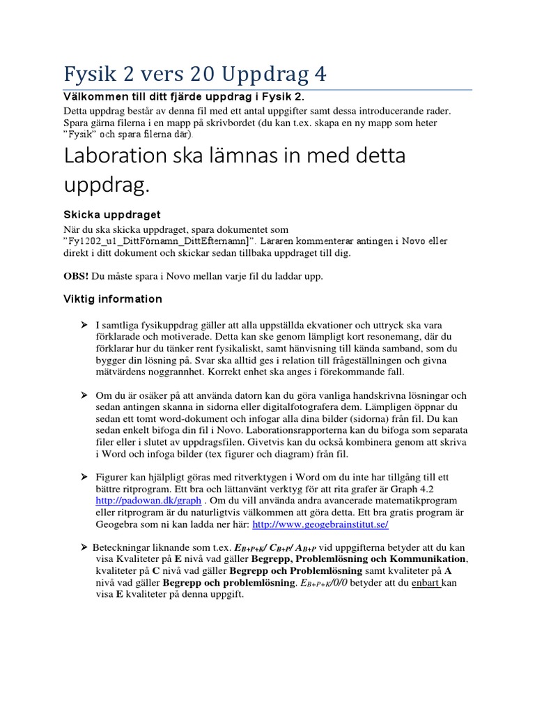 Fysik 2 Vers 20 Uppdrag 4.cleaned | PDF