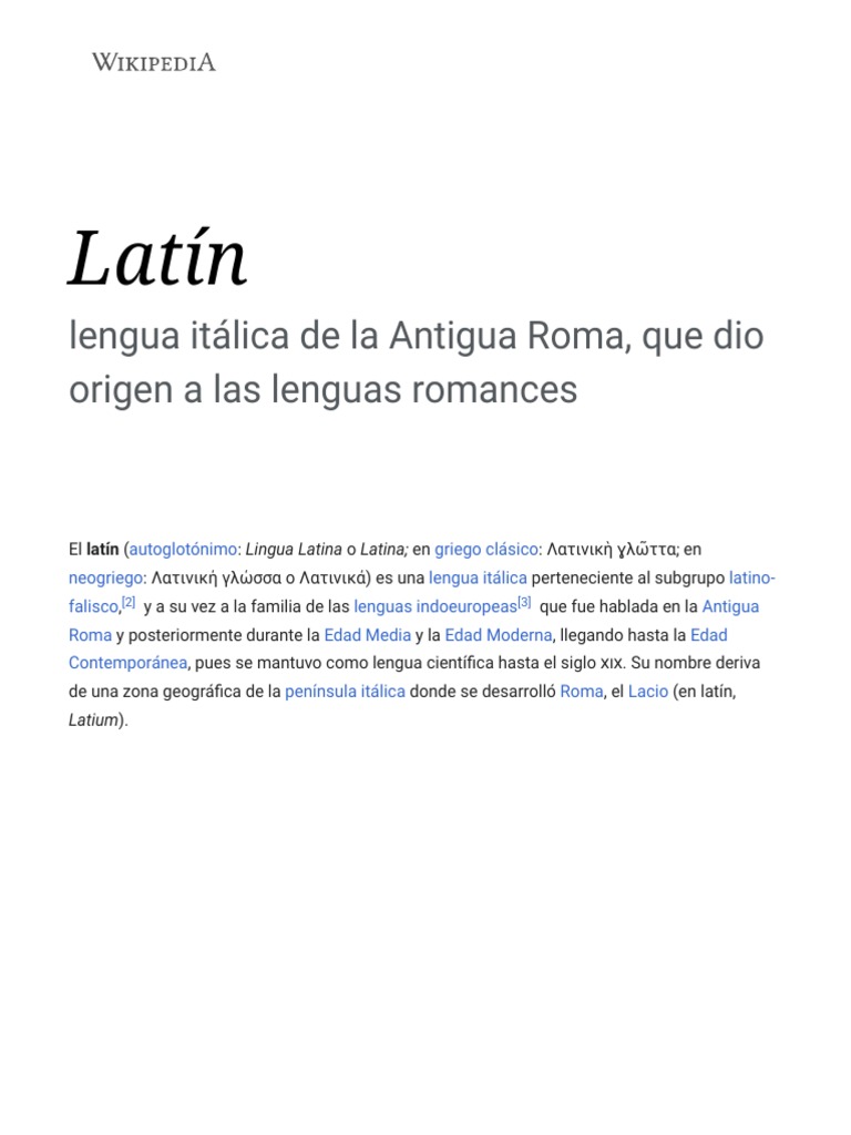 Latín - Wikipedia, La Enciclopedia Libre | PDF | latín | Lingüística