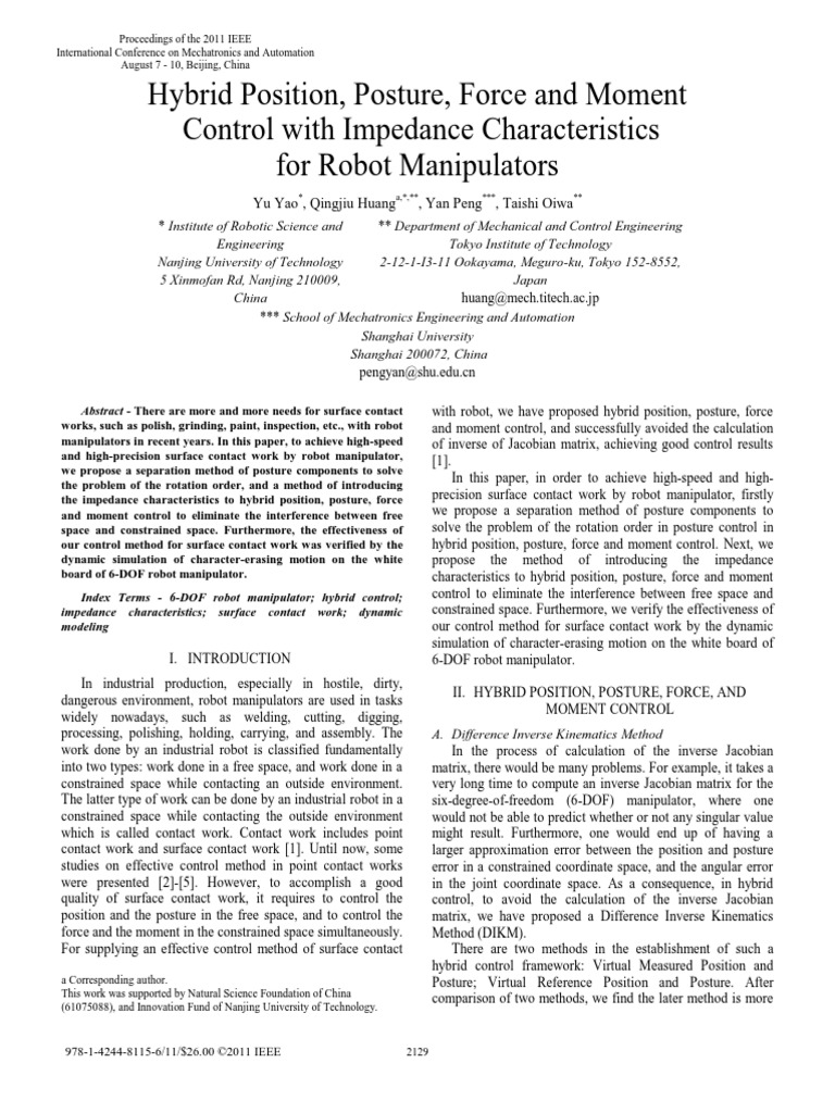 Hybrid Position Posture Force And Moment Control With Impedance Characteristics For Robot