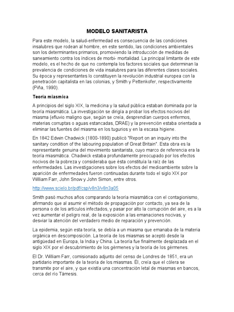 MODELO SANITARISTA Y TEORÍA DE LOS MIASMAS | PDF | Epidemias | Medicina CLINICA