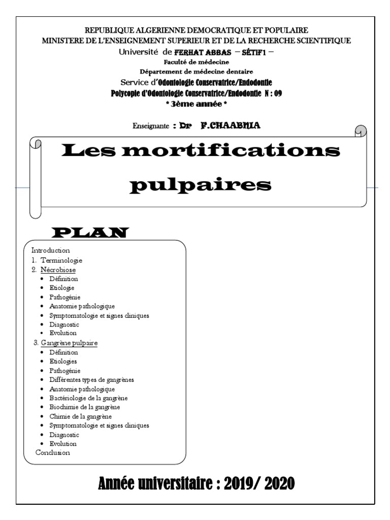 Mortification Pulpaire | Download Free PDF | Cellule (Biologie ... Mortification Pulpaire | Download Free PDF | Cellule (Biologie ...