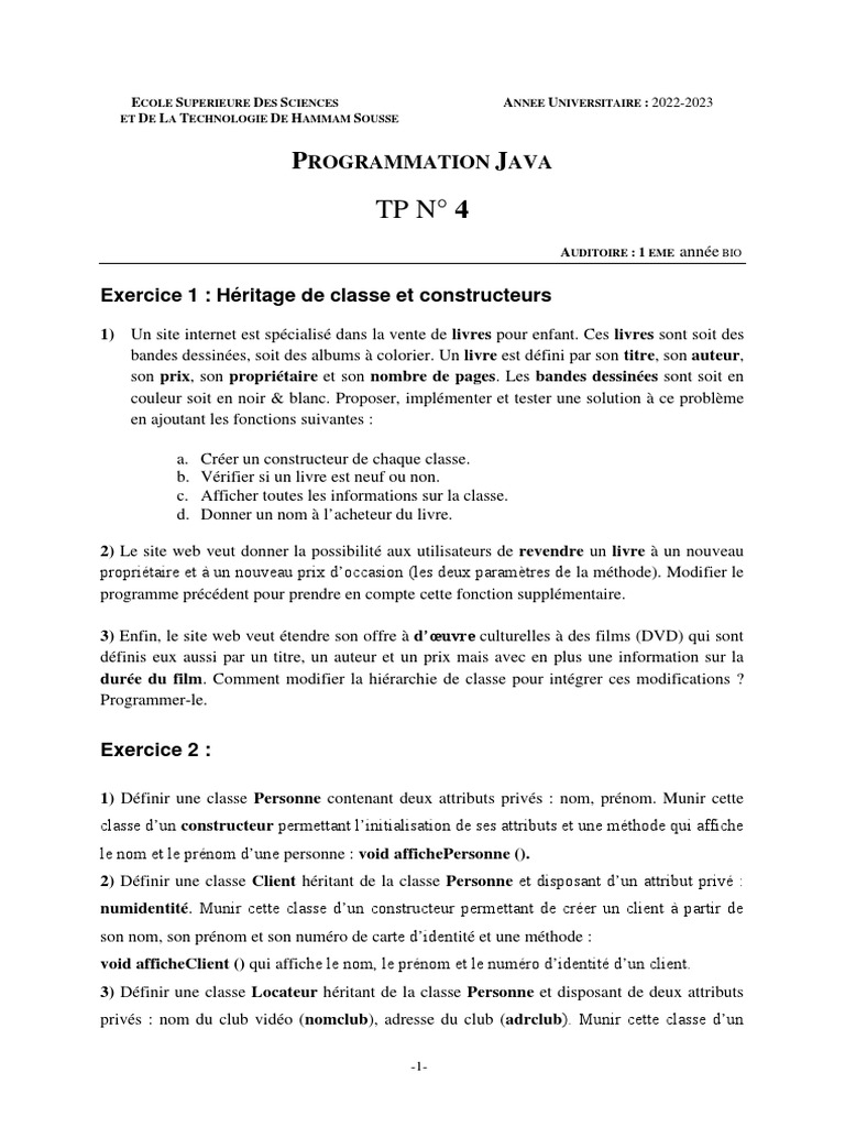TP Java: Héritage et Gestion de Médias | PDF | Informatique | Informatique
