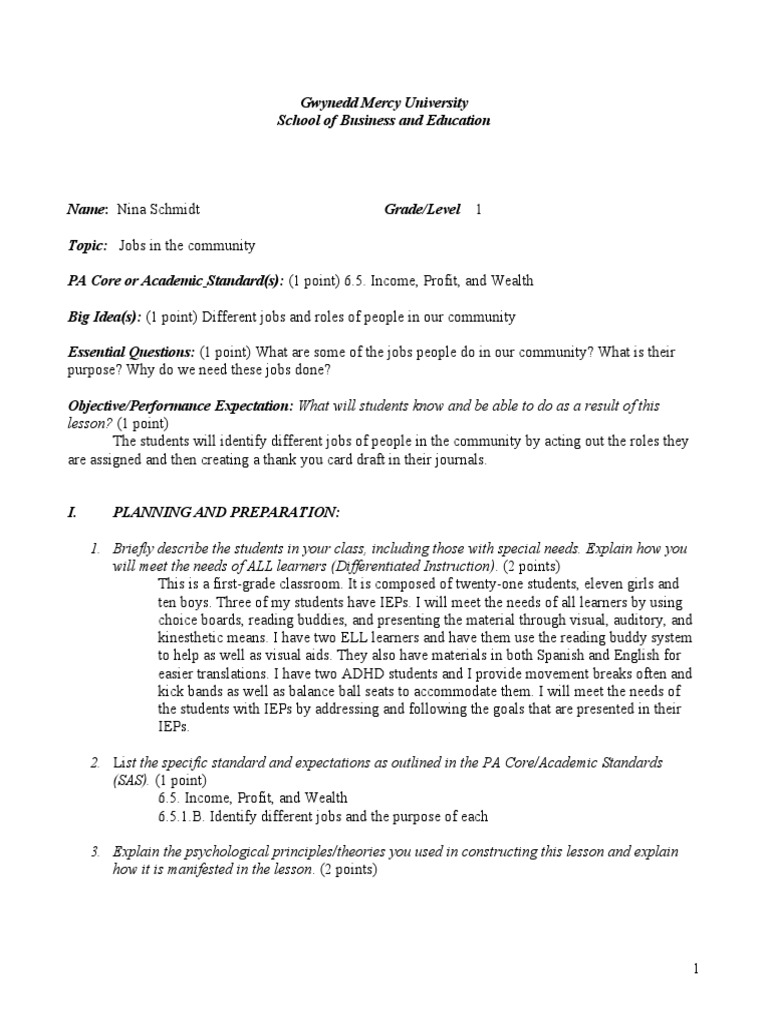 Ss Lesson Plan 2 Jobs in Our Communities | PDF | Classroom ...