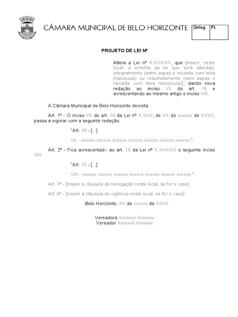 10 - Projeto de Lei Modificativa para Dar Nova Redacao A Inciso e ...