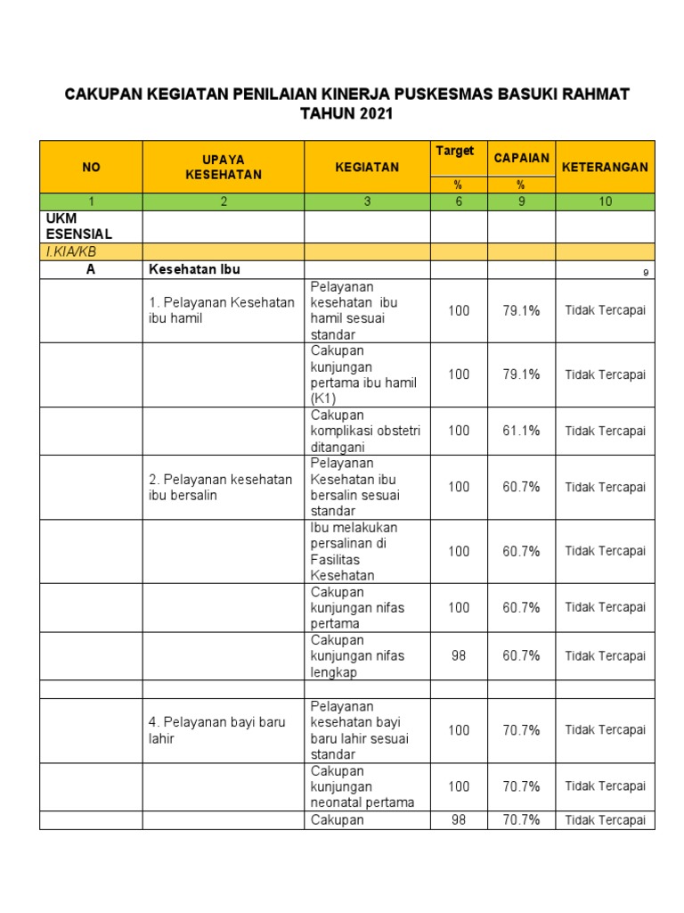 CAKUPAN KEGIATAN PENILAIAN KINERJA PUSKESMAS BASUKI RAHMAT Baru 2022 | PDF | Kesehatan Holistik
