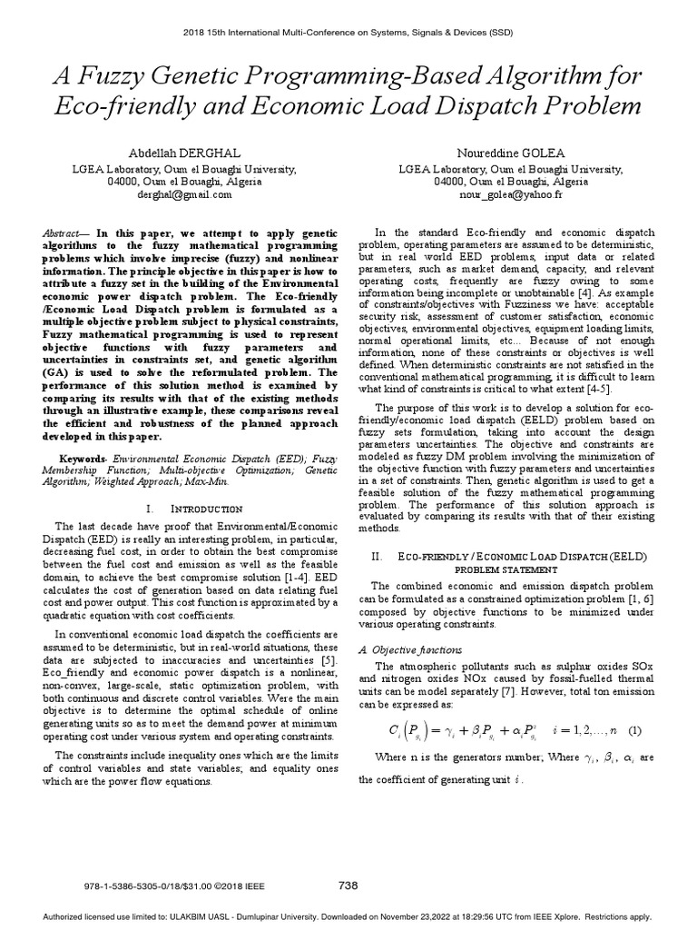 A Fuzzy Genetic Programming Based Algorithm For Eco Friendly And Economic Load Dispatch Problem