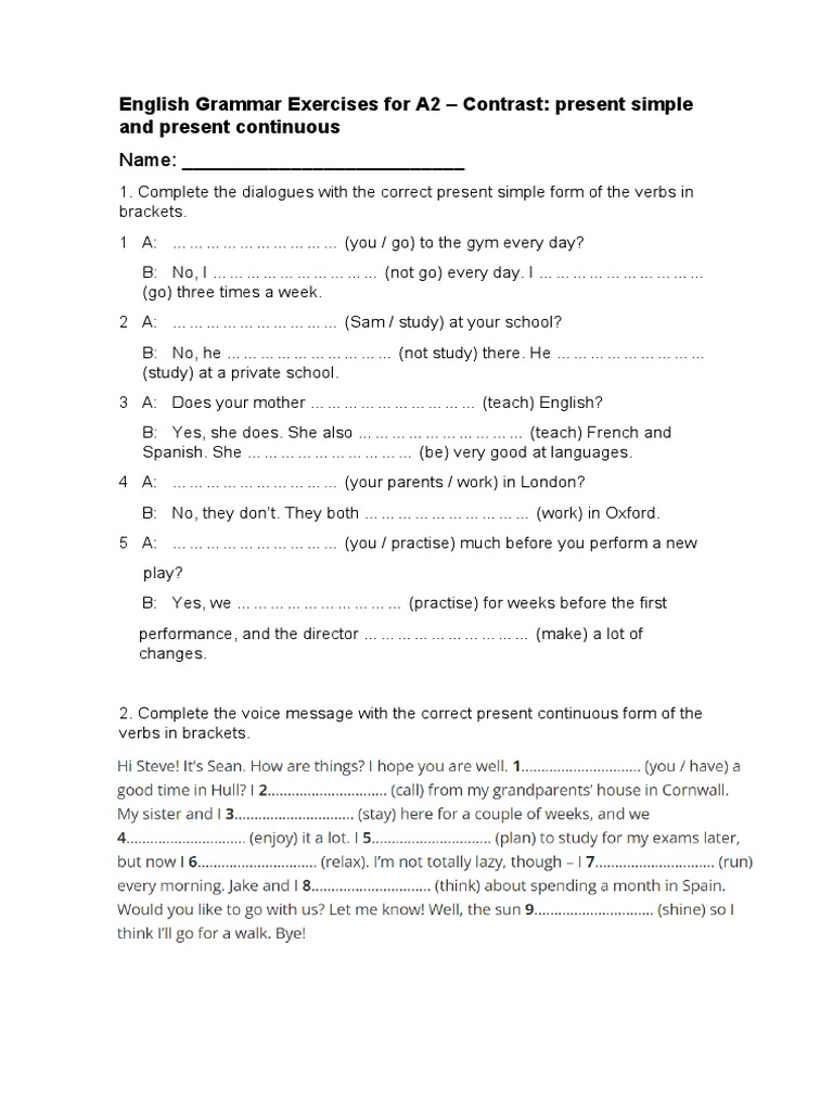 English Grammar Exercises For A2 | PDF | Language Families | Linguistic ...