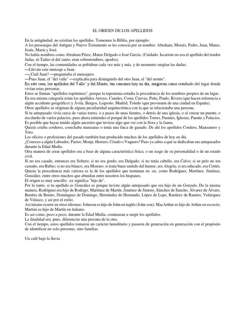 Lectura El Origen de Los Apellidos | PDF | Juan el apóstol