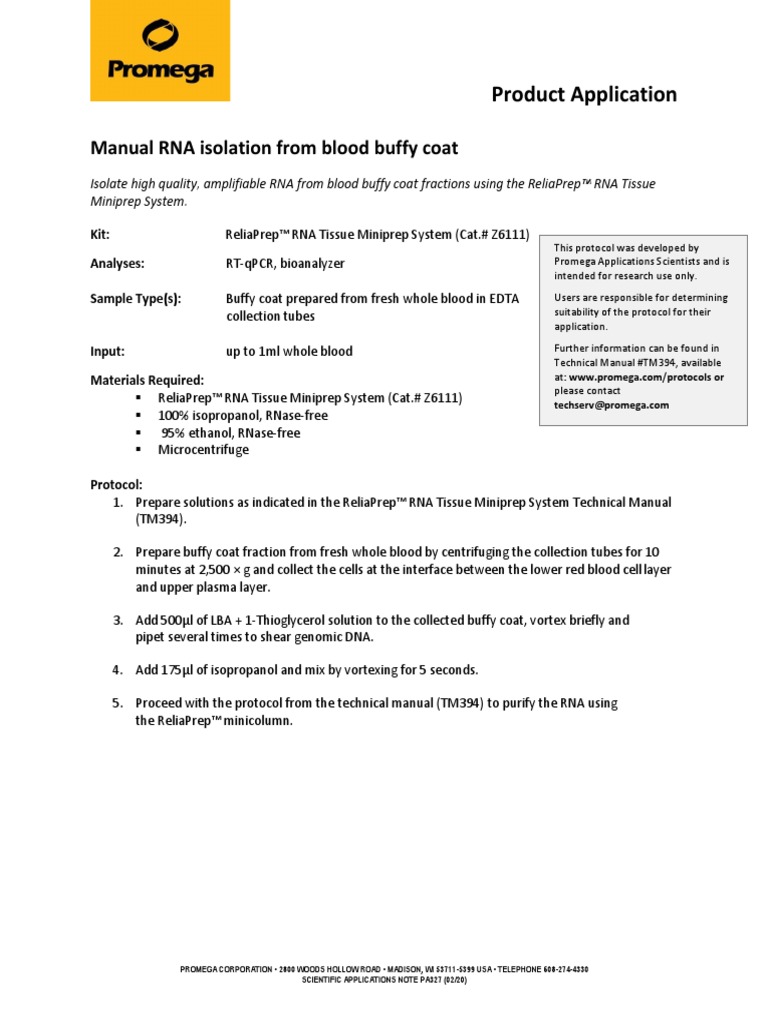 Buffy Coat RNA ReliaPrep-PA327 | PDF | Real Time Polymerase Chain ...