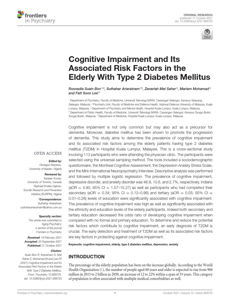 Cognitive Impairment and Its Associated Risk Factors in The Elderly ...
