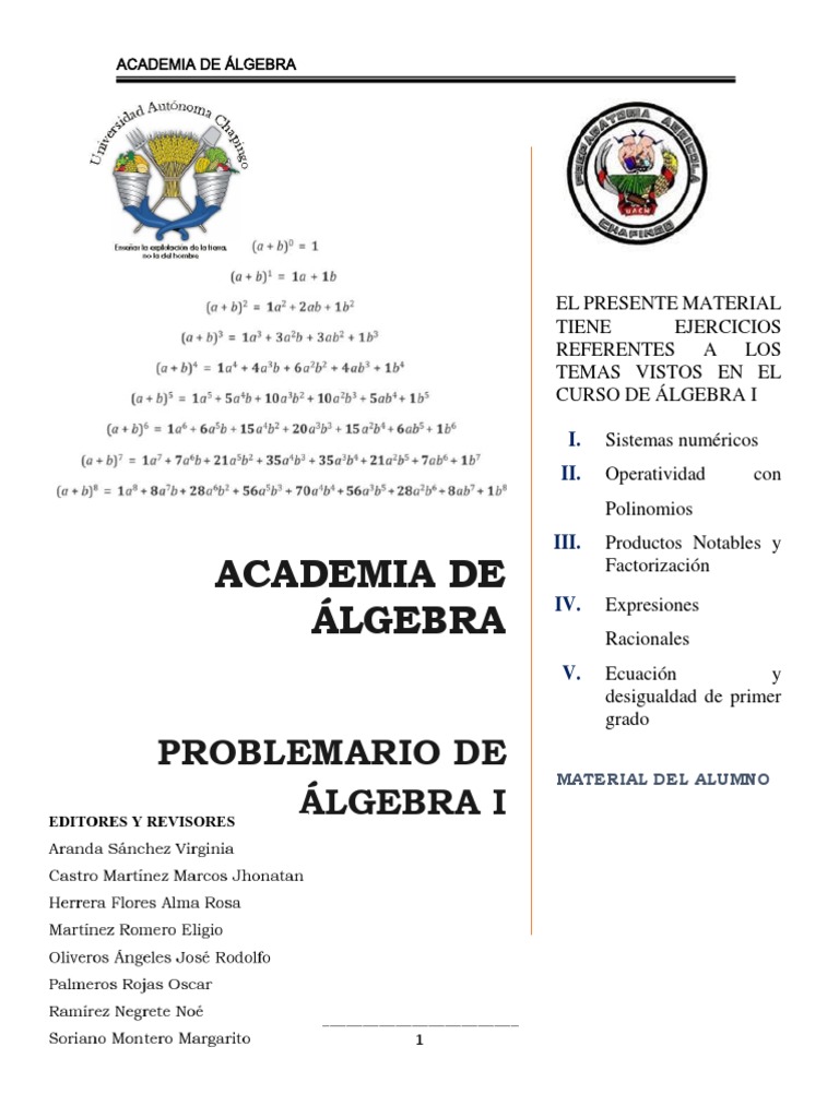Problemario-ÁLGEBRA I - 2017-2018 | PDF | Longitud | Matemáticas