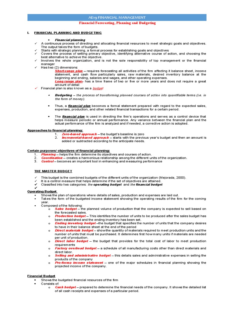 Financial Planning and Budgeting Overview | PDF | Budget | Inventory