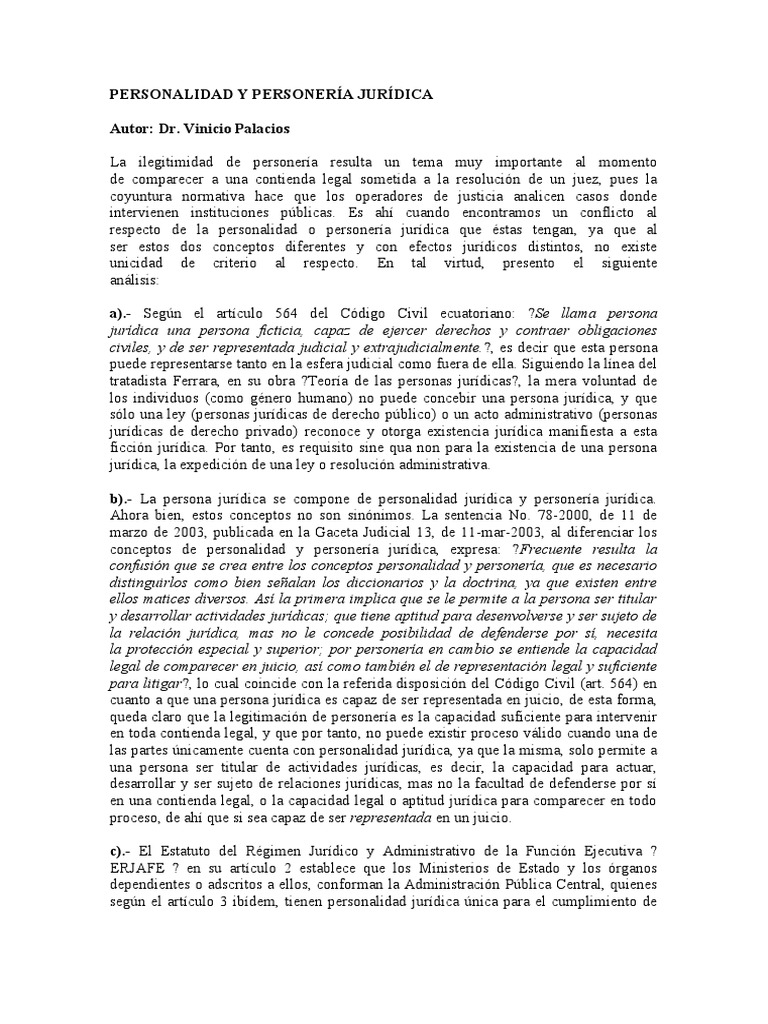 Diferencias entre Personalidad y Personería | PDF | Caso de ley ...