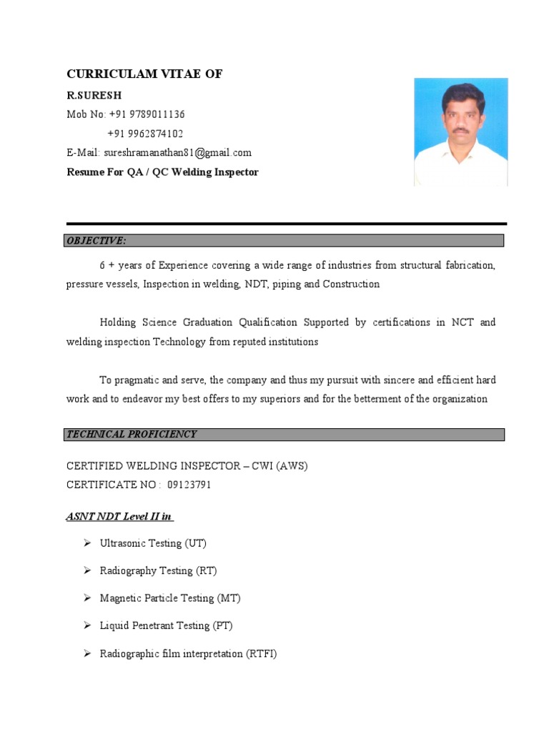 Suresh Resume | PDF | Nondestructive Testing | Engineering