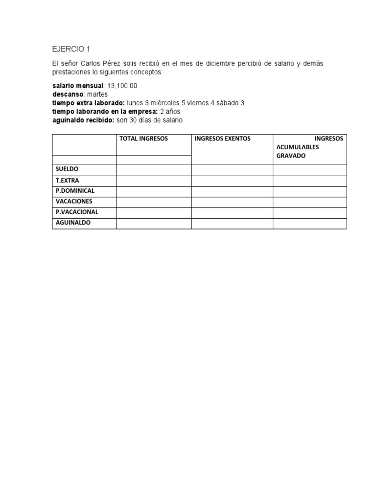 Ejercicios De Nomina Pdf Salario Economias