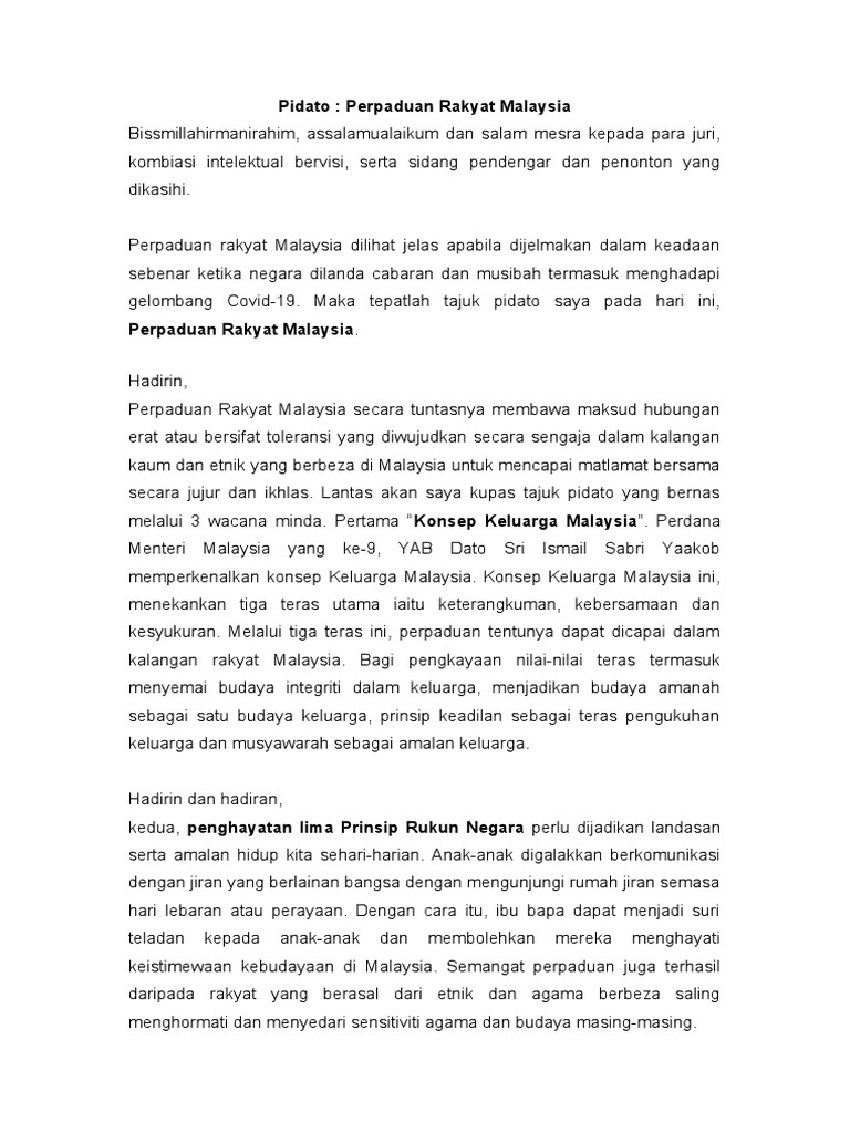 Teks Pidato Bahasa Melayu | PDF