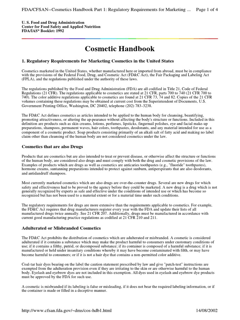 FDA Cosmetic Regulations Guide | PDF | Cosmetics | Food And Drug ...