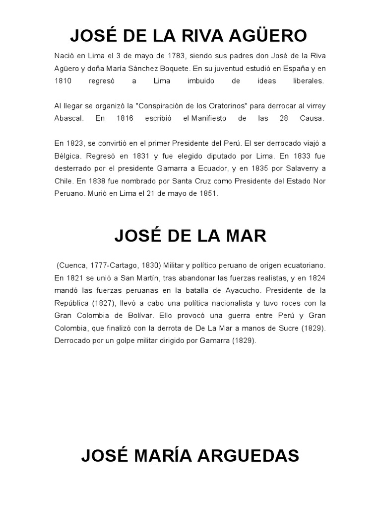 Biografia Jose de La Riva Aguero, José María Arguedas, José Olaya, José ...