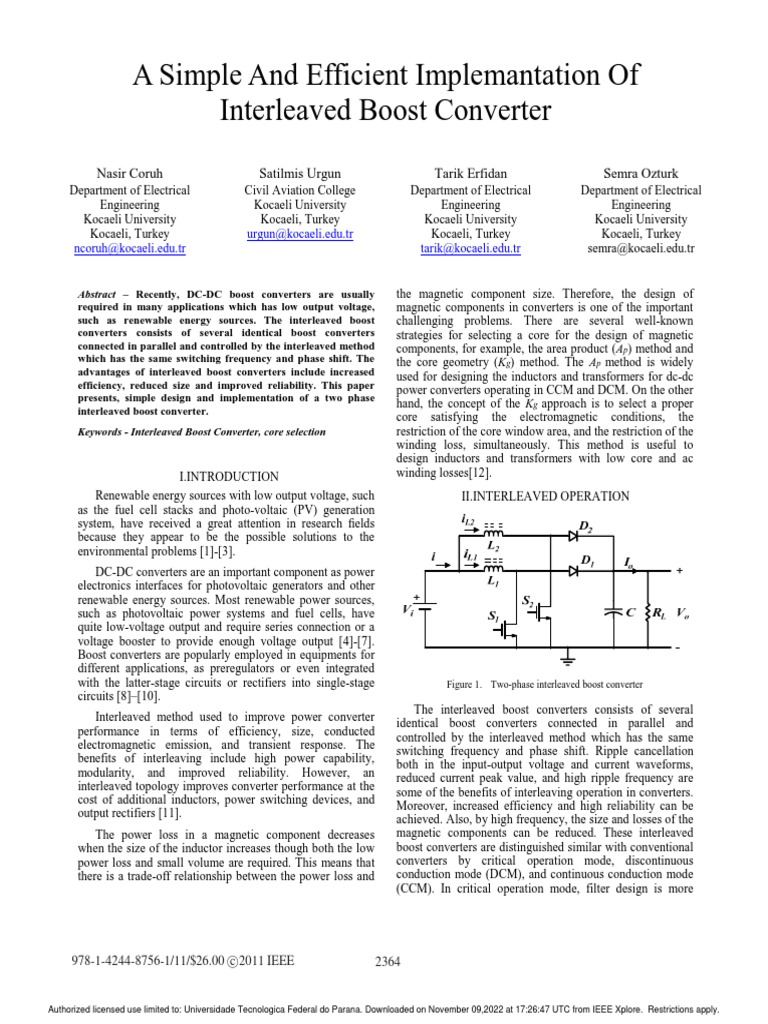 A Simple And Efficient Implemantation Of Interleaved Boost Converter Pdf Inductor