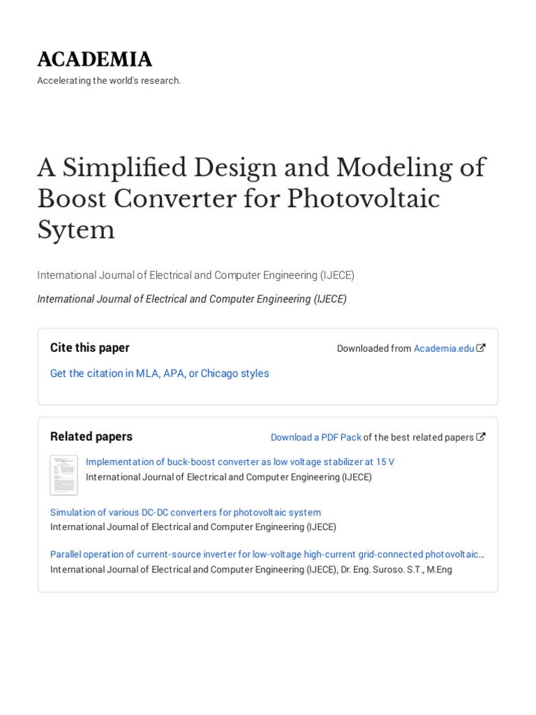 A Simplified Design and Modeling of Boost Converter For Photovoltaic ...